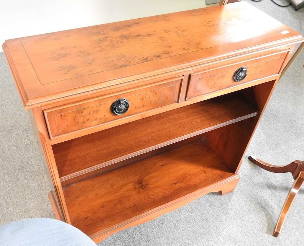 Lot 200 - A yew wood bookcase, mirrors and stool
