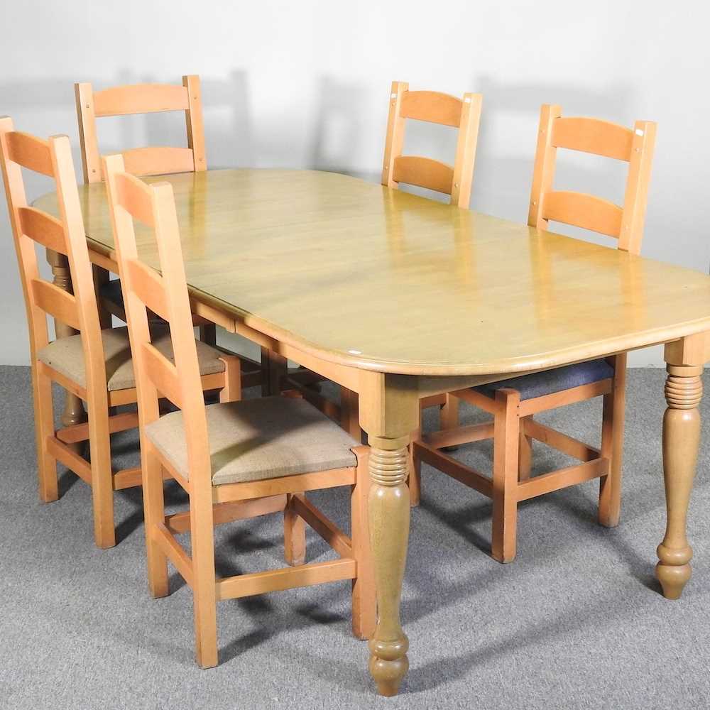 Lot 118 - A modern beech dining table, together with a