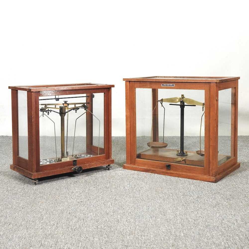 Lot 153 - A set of scientific scales, cased, 45cm,