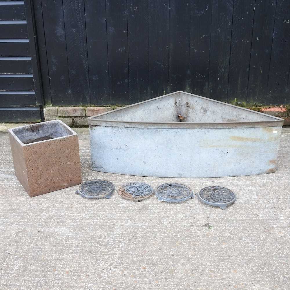 Lot 859 - A galvanised corner trough, together with a