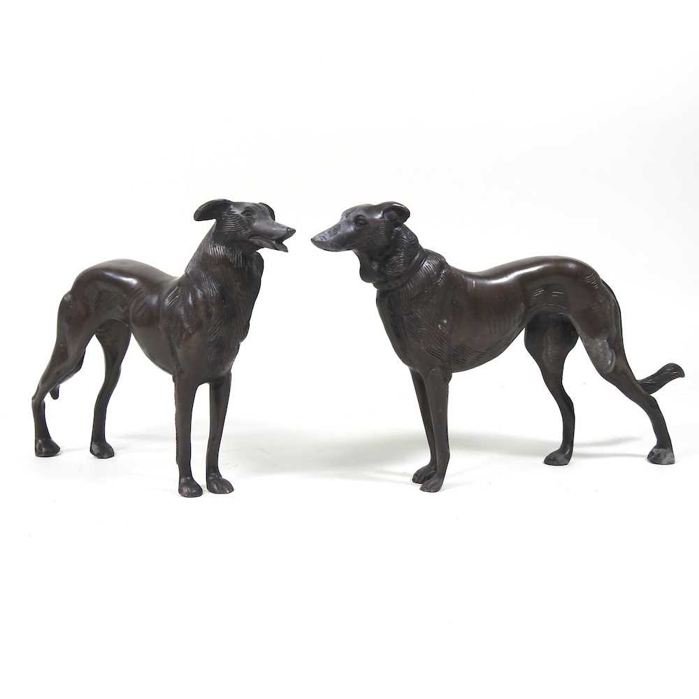 Lot 328 - A pair of small bronze models of greyhounds