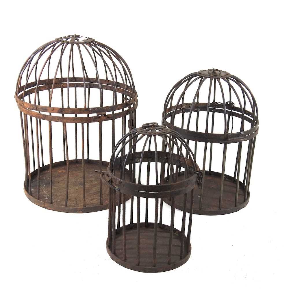Lot 569 - A graduated set of three metal cages (3)