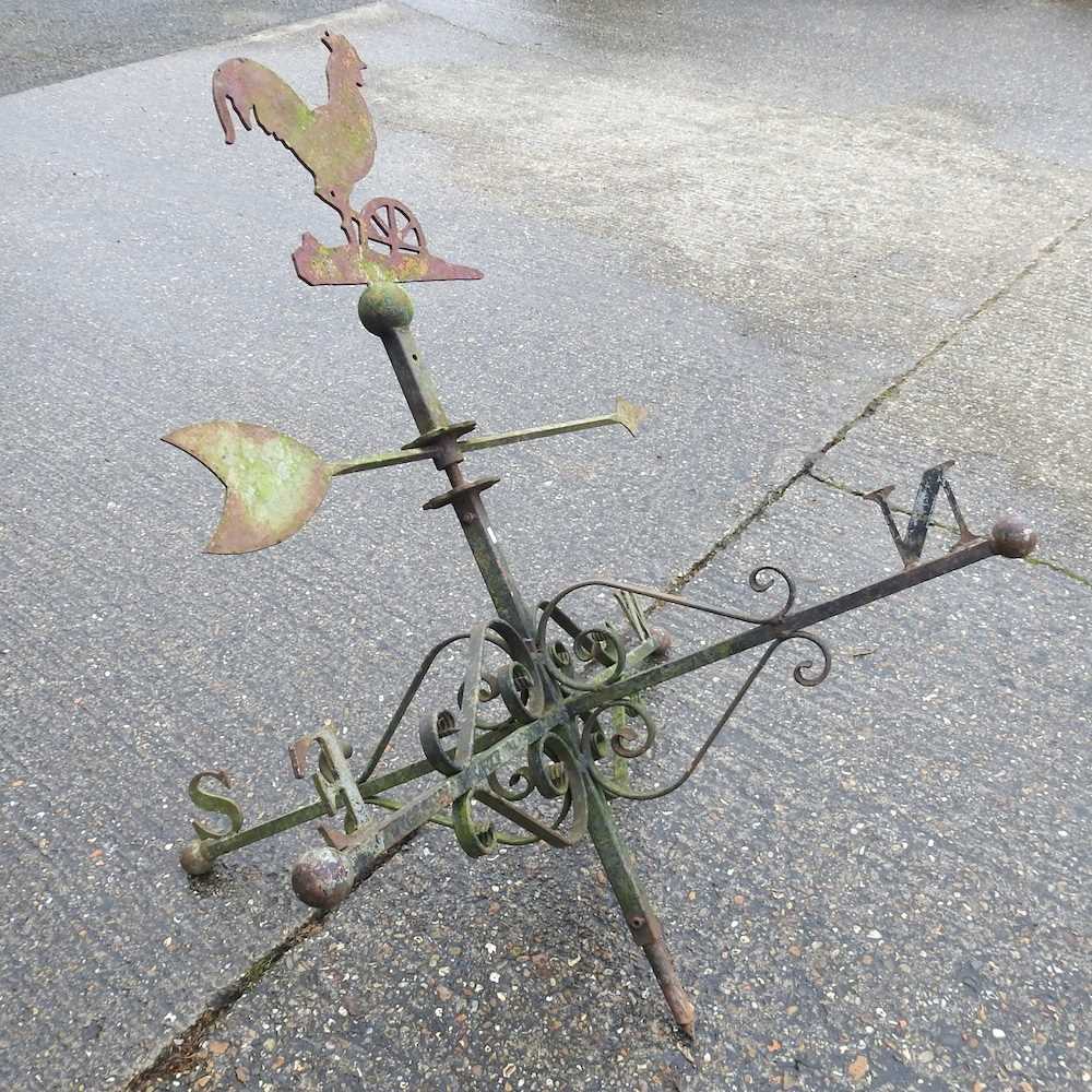 Lot 84 - A large wrought iron cockerel weather vane,