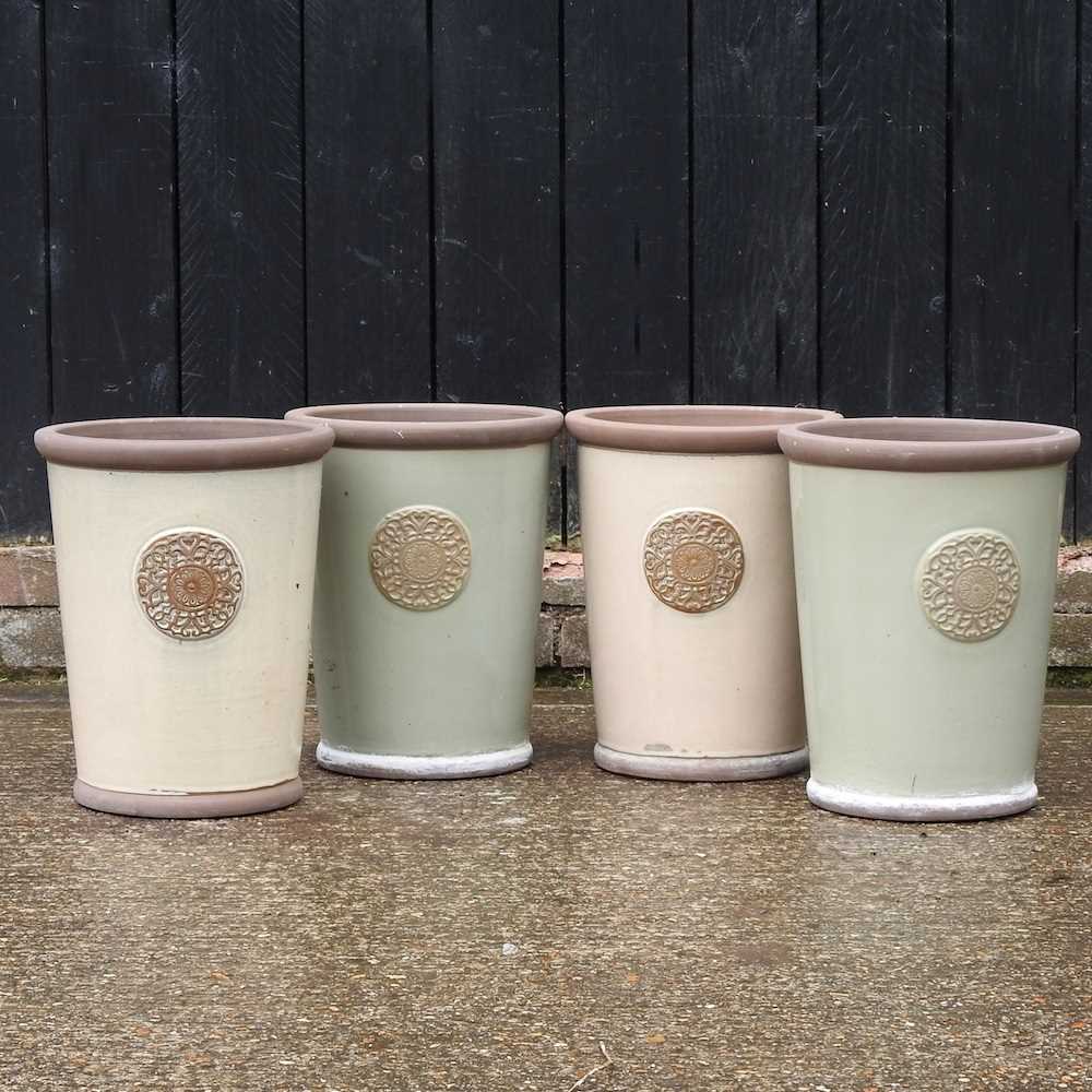 Lot 285 - A pair of glazed garden pots, together with