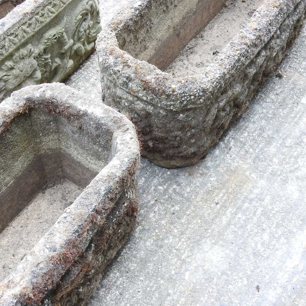 Lot 416 - A pair of cast stone garden troughs,