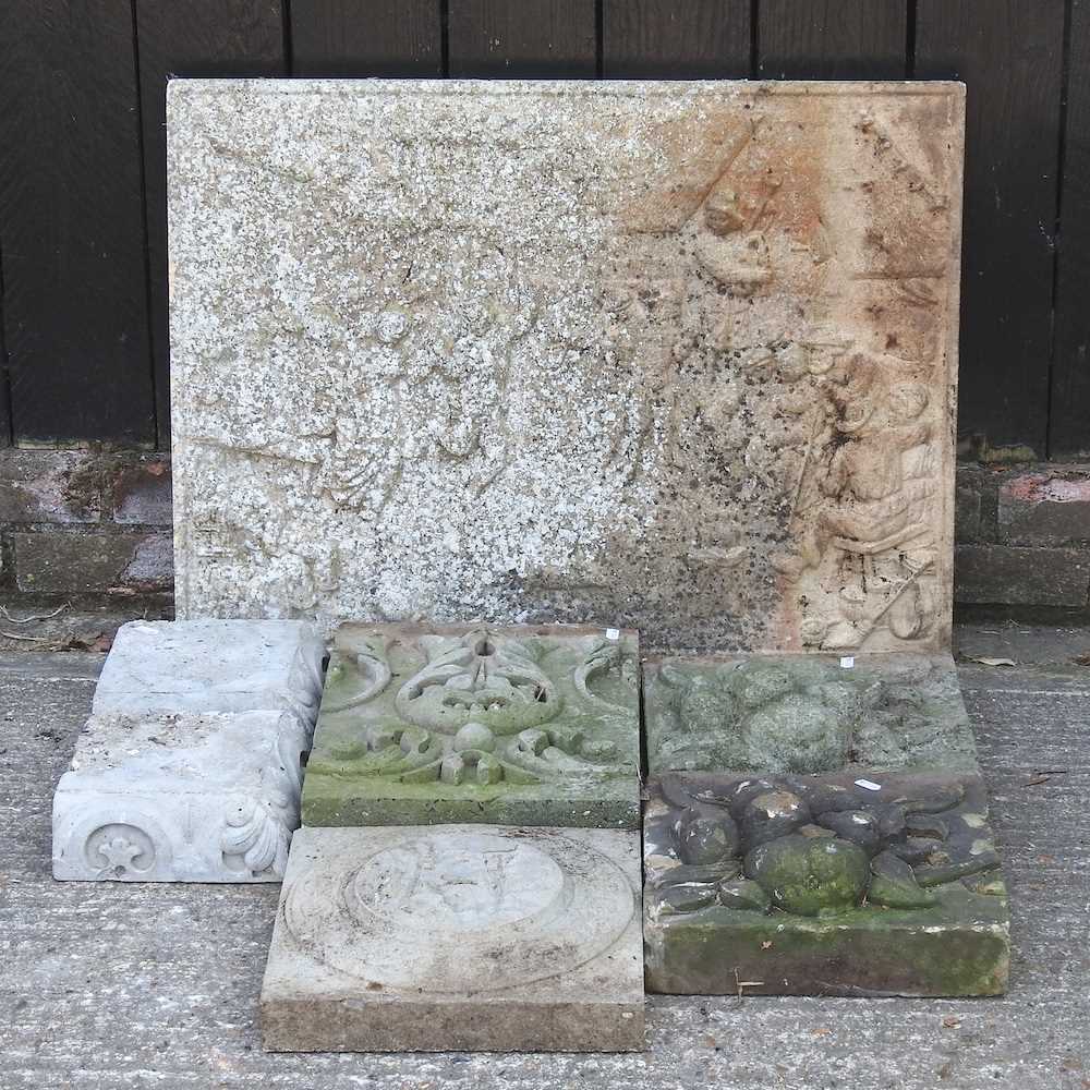 Lot 376 - A cast stone relief plaque, 80 x 60cm and