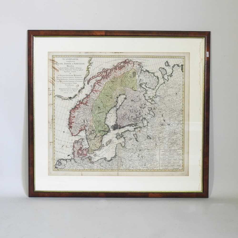 Lot 218 - A hand coloured engraved map of Scandinavia,
