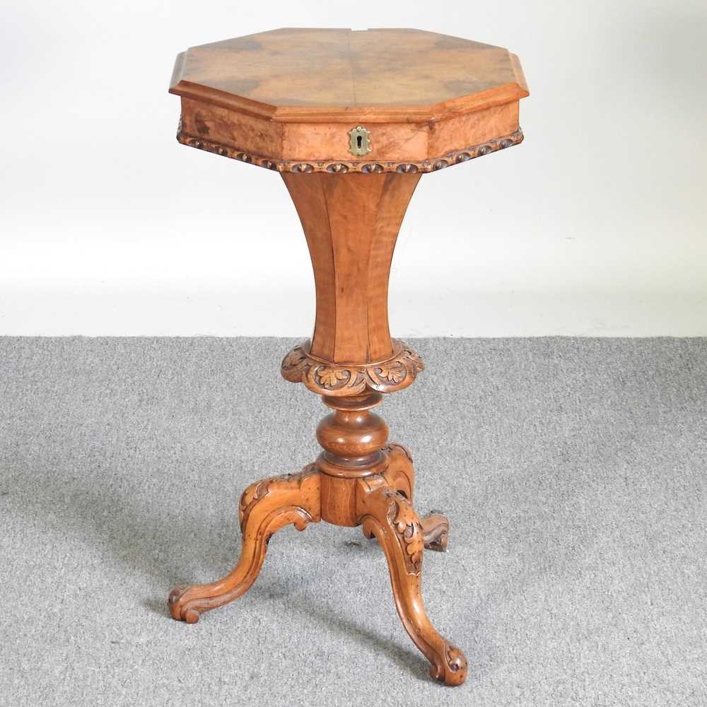 Lot 611 - A Victorian walnut trumpet shaped work box,
