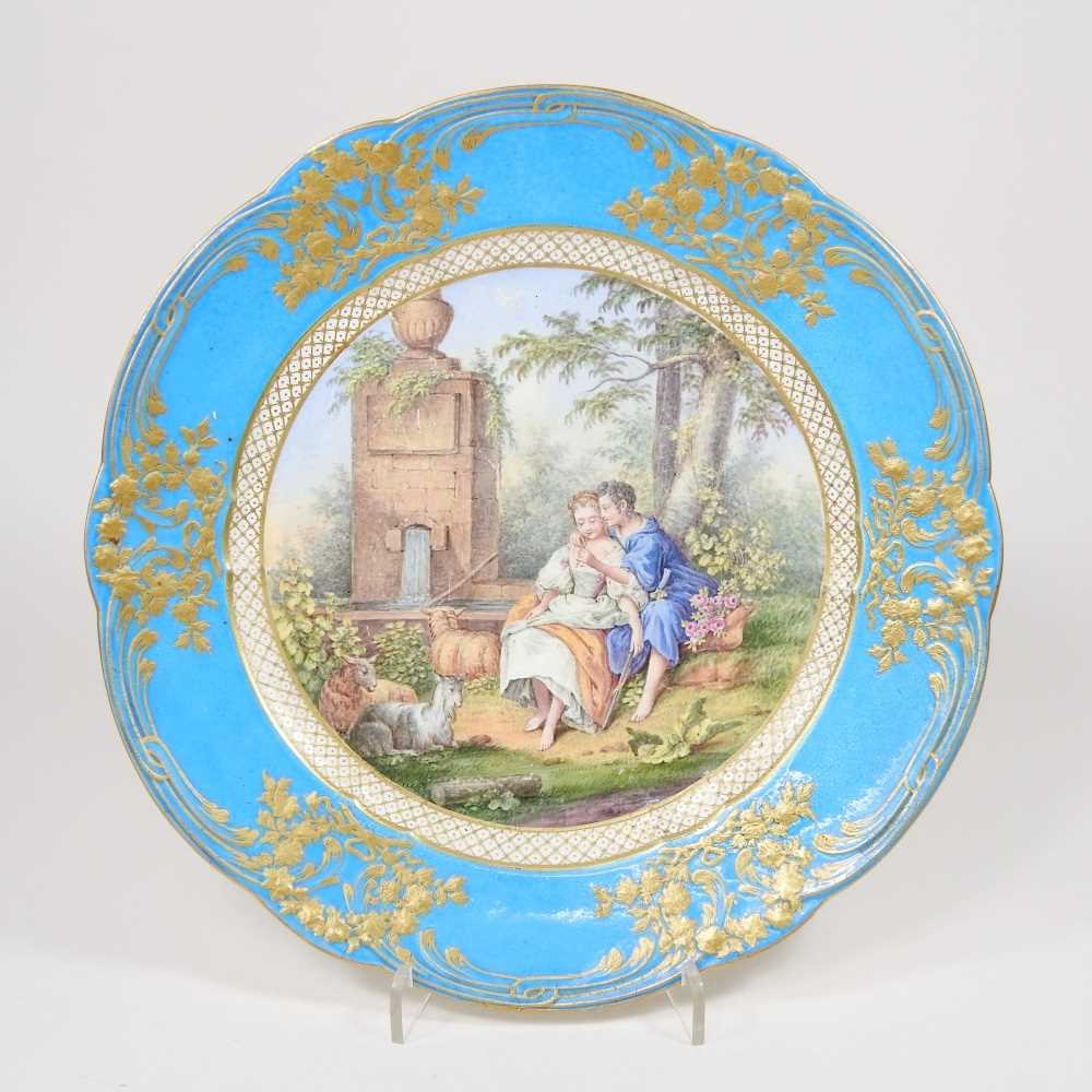 Lot 14 - A 19th century Sevres style porcelain plate,