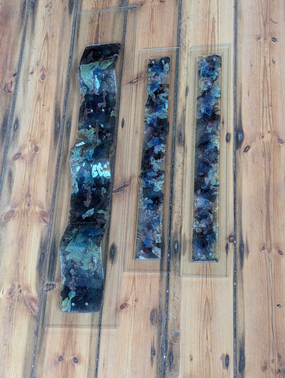 Lot 472 - Three art glass wall panels, each having a