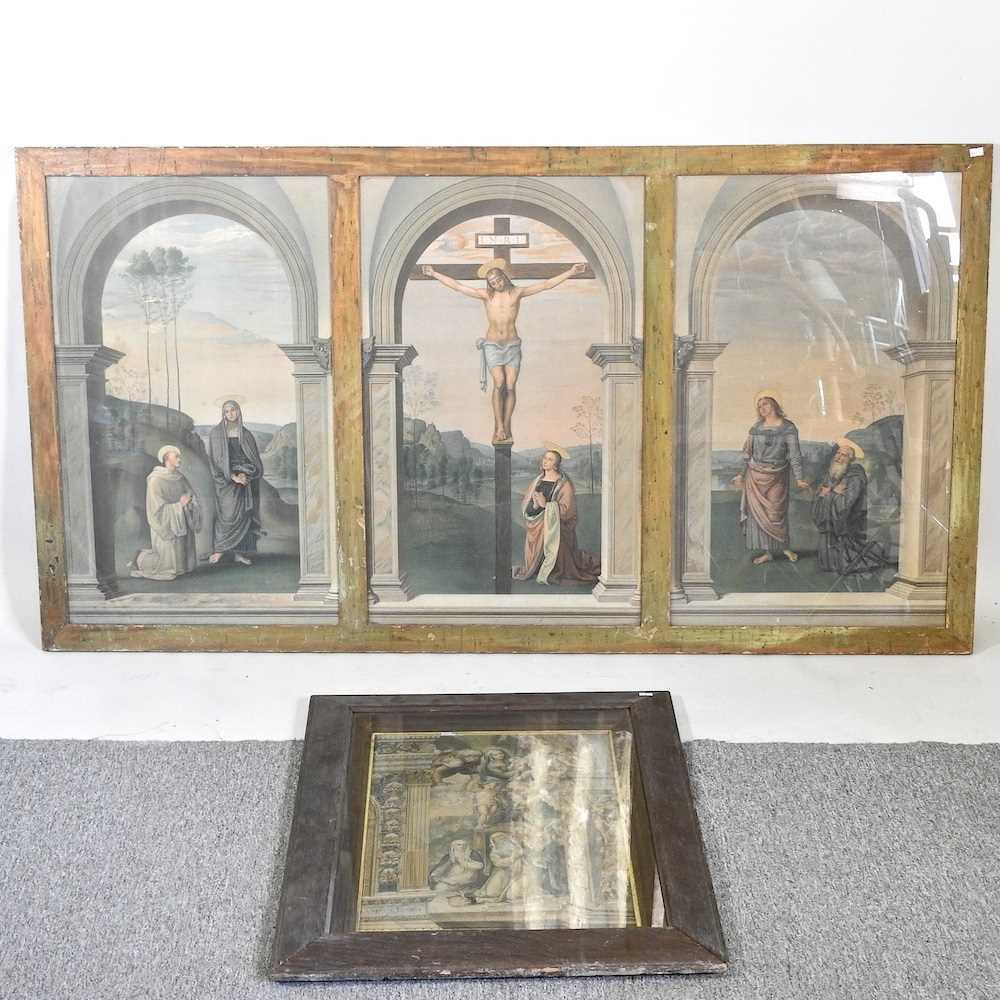 Lot 419 - A large triptych Christ on the cross, 86 x