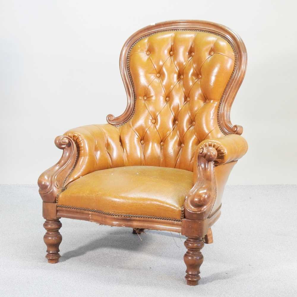 Lot 47 - A Victorian tan upholstered button back