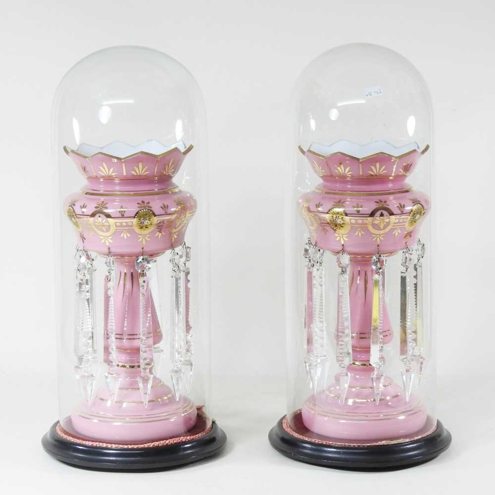 Lot 17 - A pair of 19th century pink opaline glass