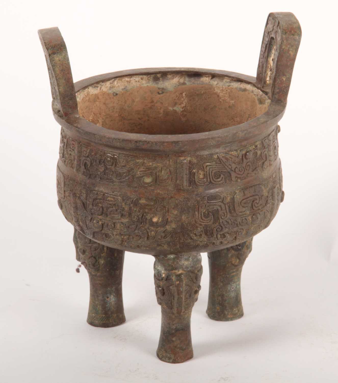 Lot 182 - A Chinese bronze censer, of archaic shape,