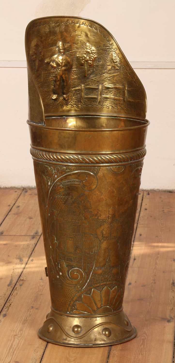 Lot 607 - A 19th century Dutch brass grape hod carrier,
