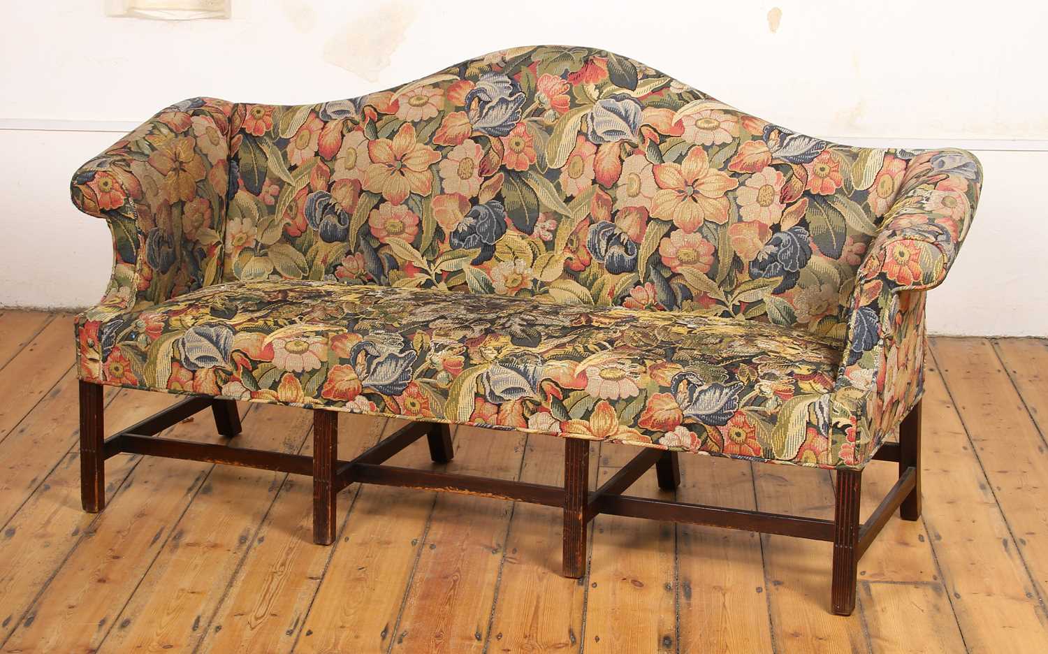 Lot 74 - A Georgian style camel back sofa, early 20th