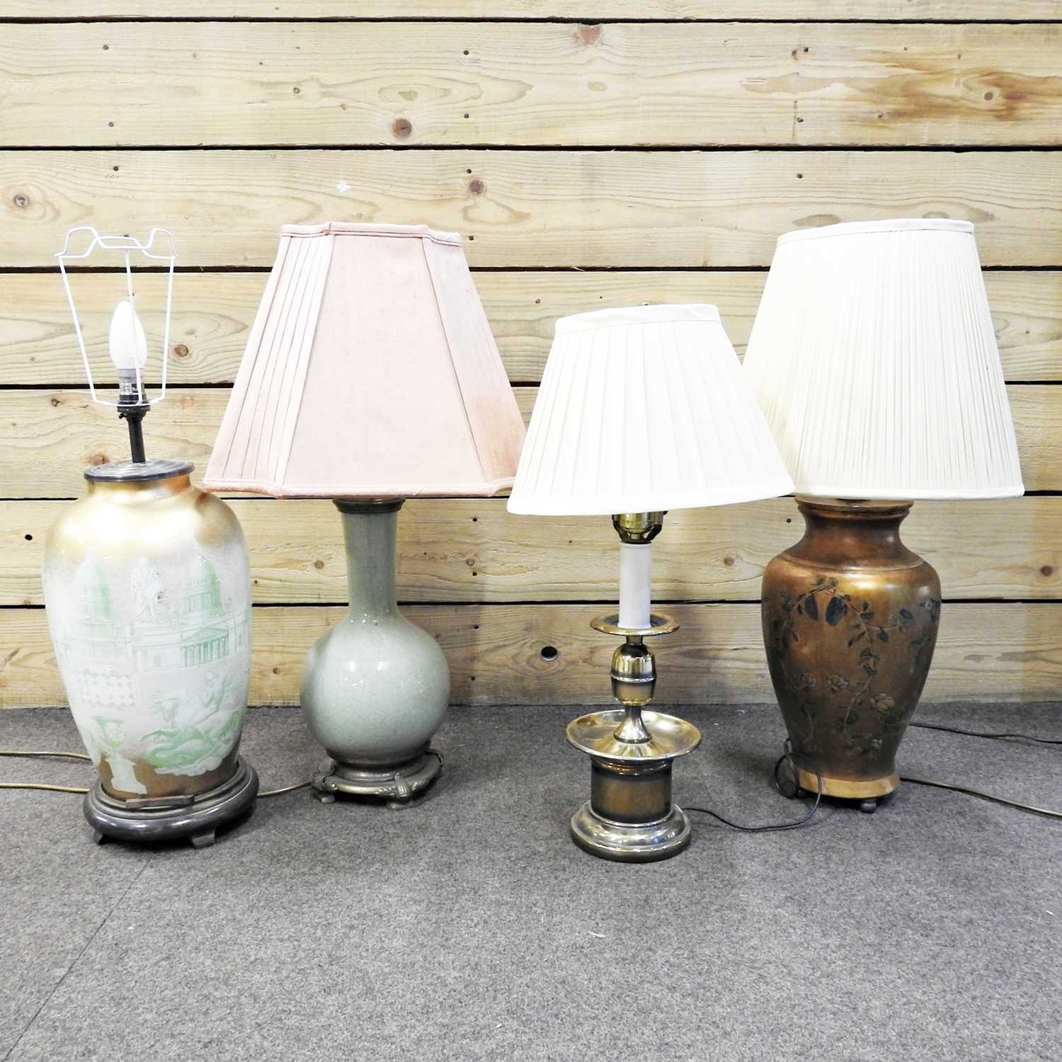 Lot 383 - A modern celadon and brass mounted table