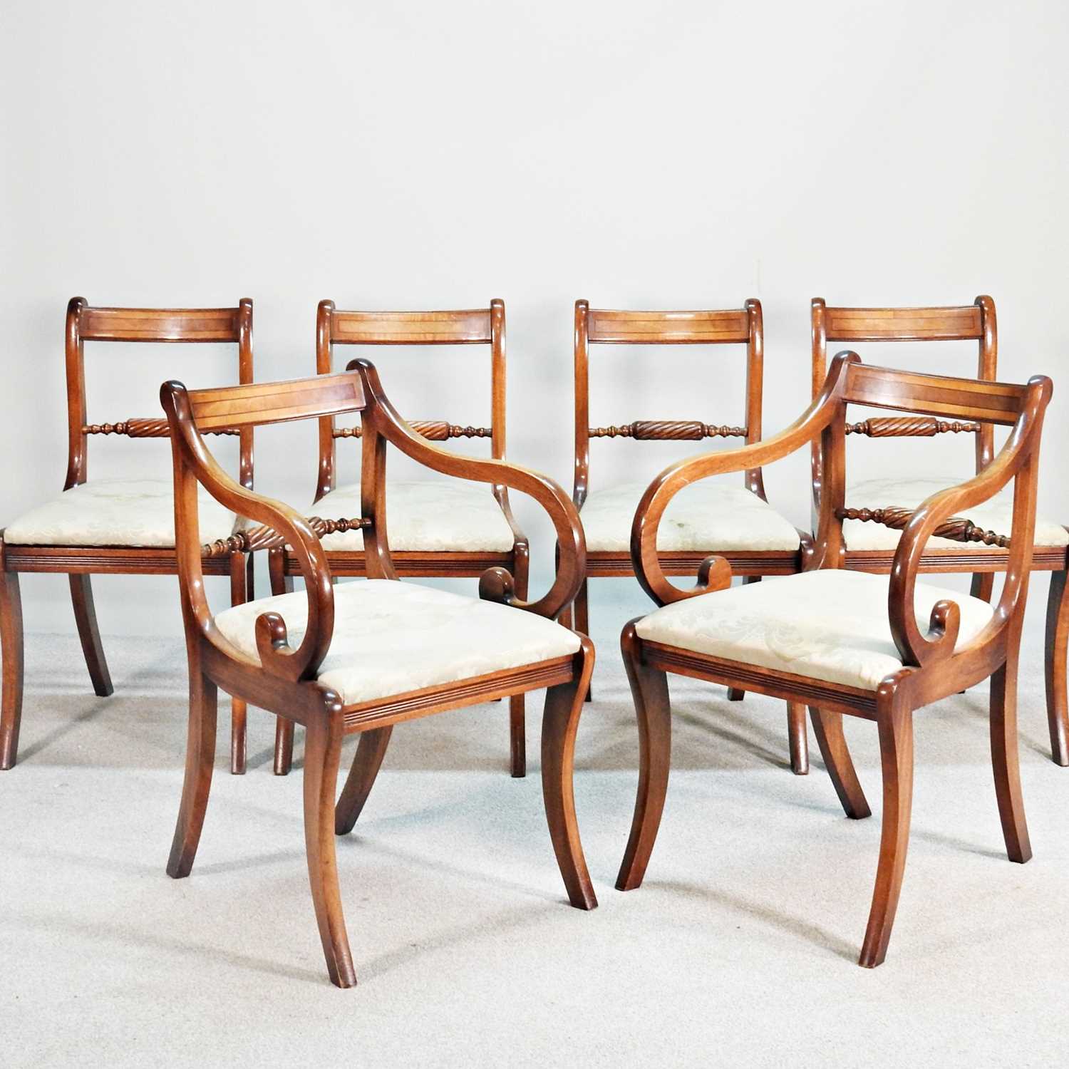 Lot 465 - A set of six reproduction yew wood dining