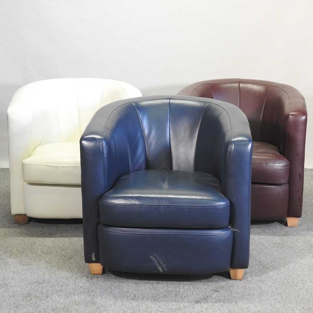 Lot 514 - A Dansk blue leather upholstered tub chair,
