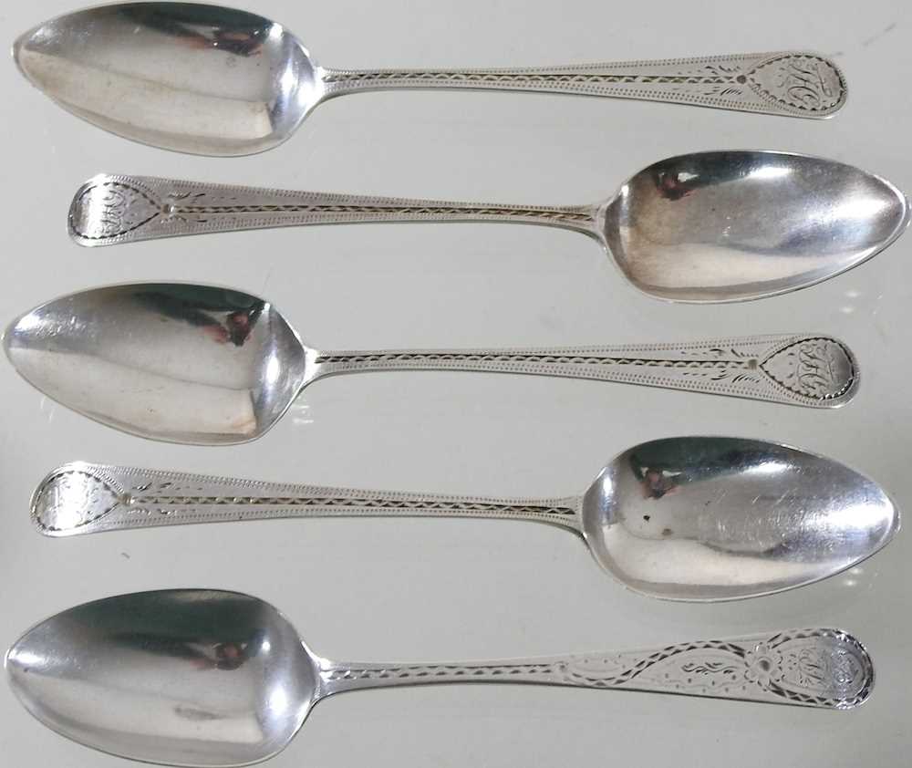 Lot 110 - A set of five bright cut silver teaspoons